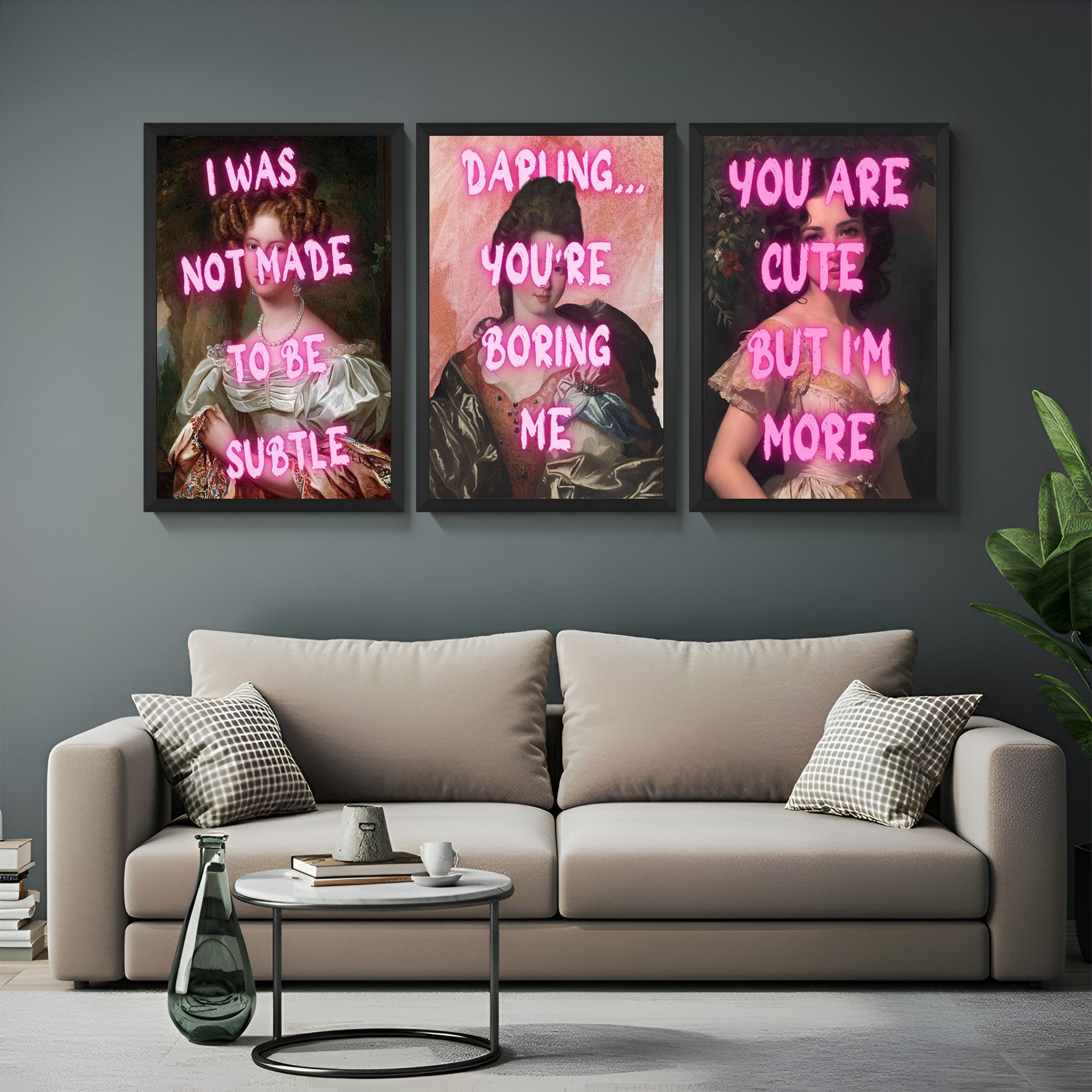 Set of 3 Pink Quote Wall Art – Sassy Women Canvas Prints – CIPHER SPACES