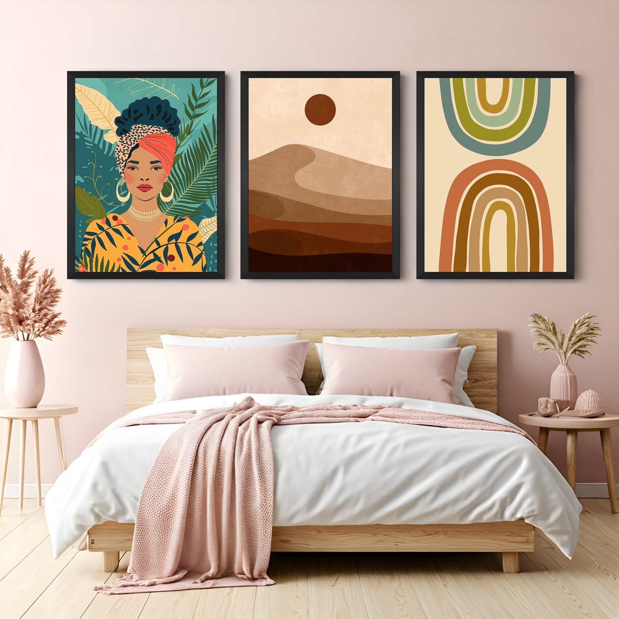 Boho Wall Art – Floral Woman, Desert & Earthy Abstract Set – CIPHER SPACES