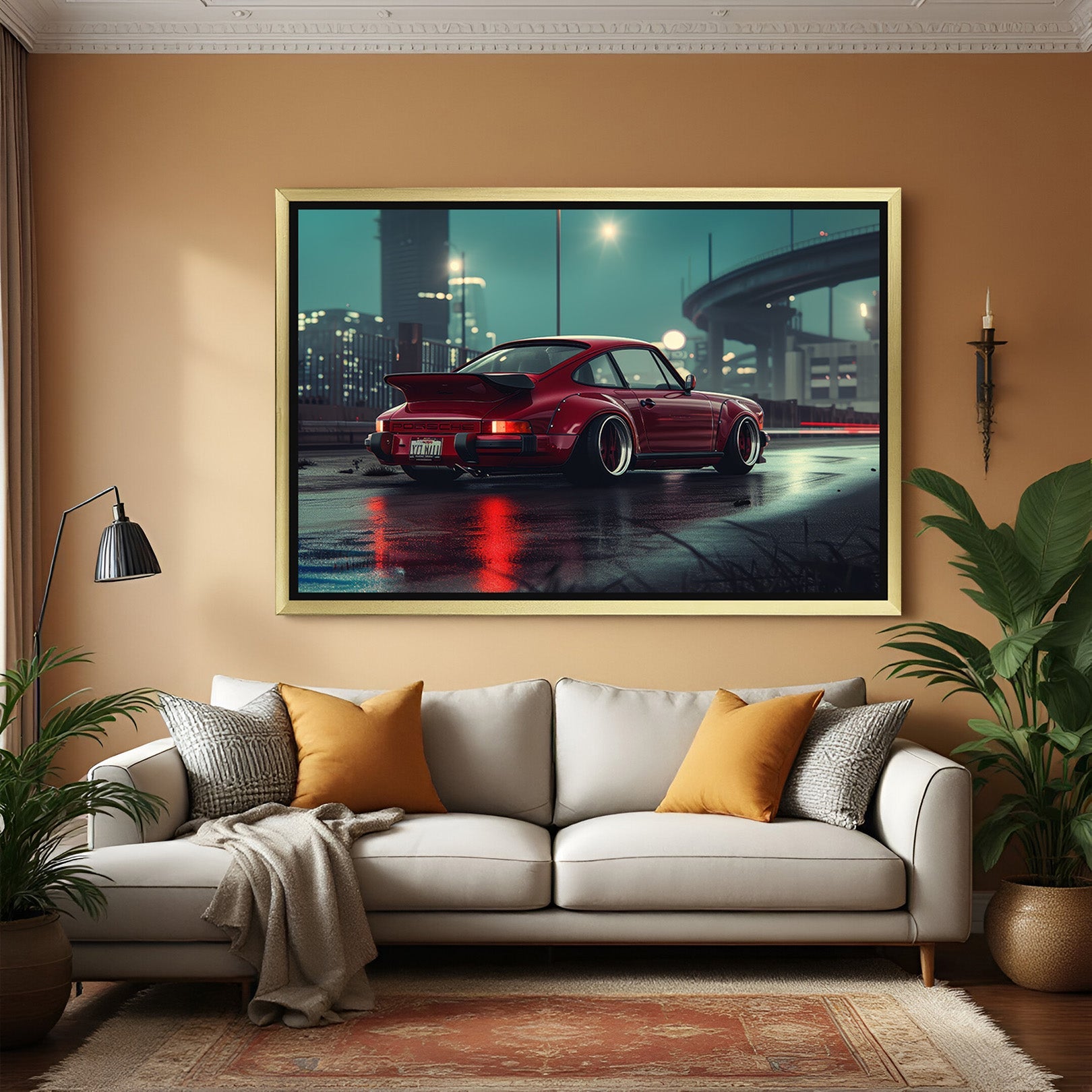 Red Car at Night Wall Art – Cinematic Car Canvas – CIPHER SPACES