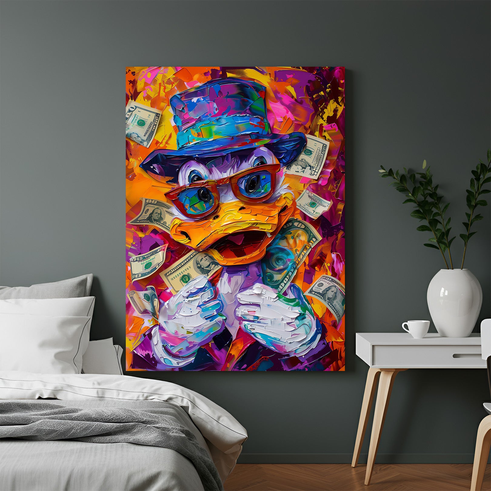 Donald Duck with Cash – Altered Pop Modern Art Canvas for Trendy Decor ...