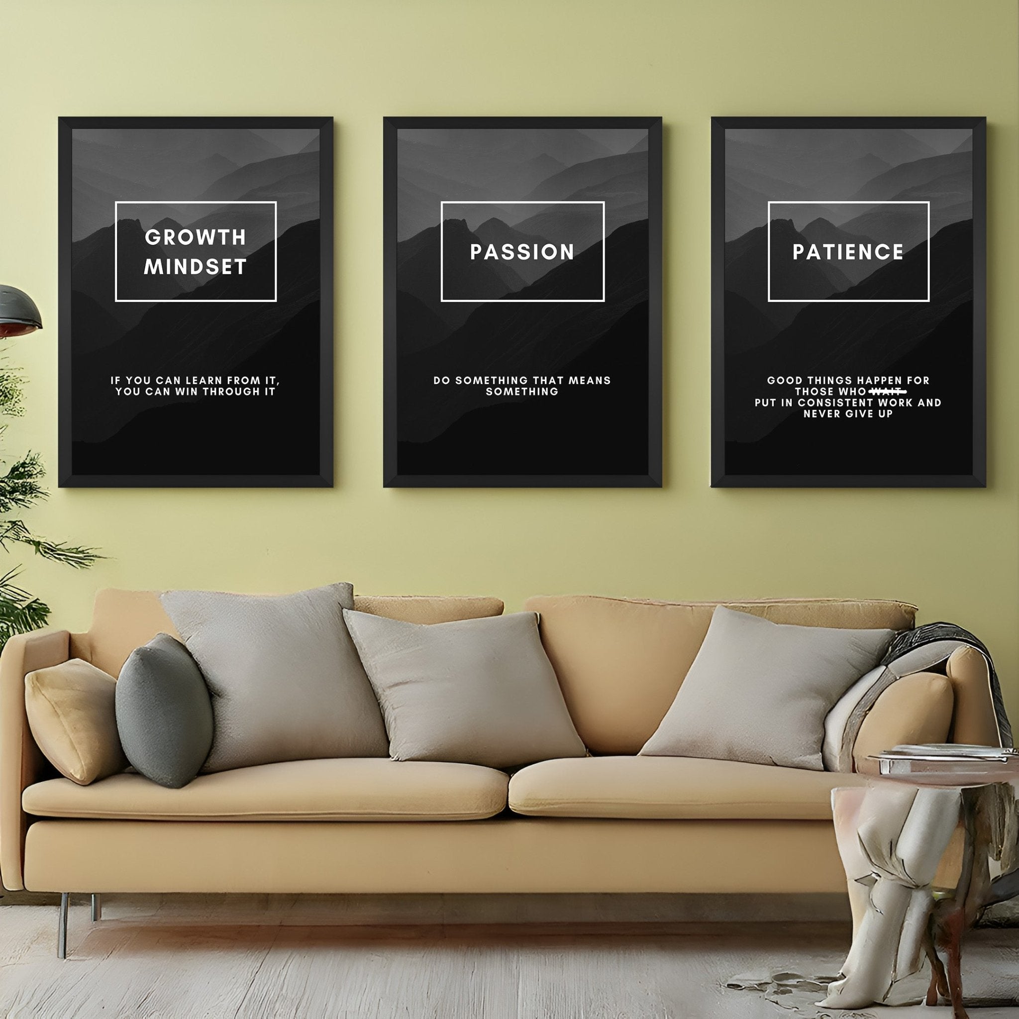 Set of 3 Growth Mindset, Passion & Patience Wall Art – CIPHER SPACES