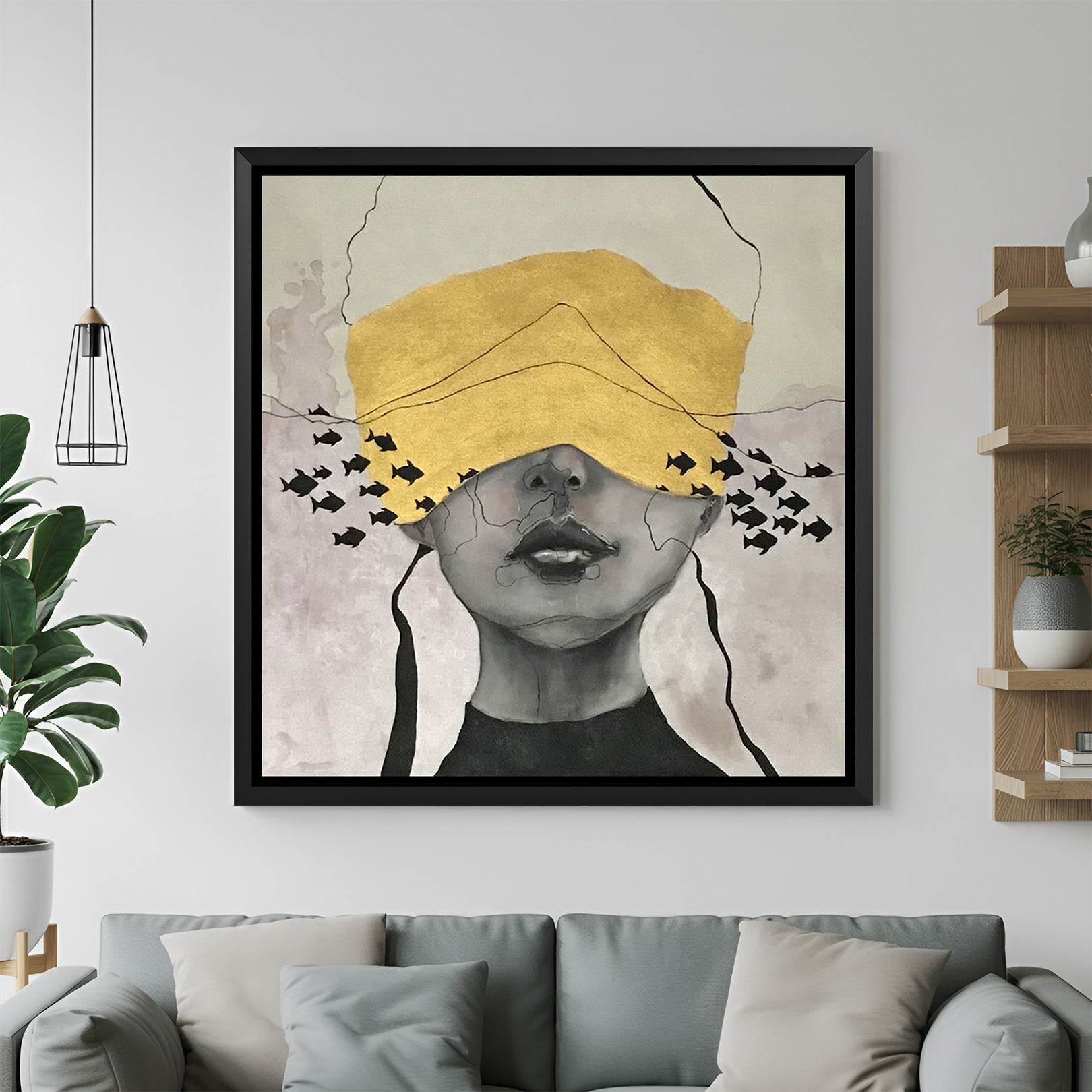 Hand-Painted Abstract Woman Face Wall Art – Golden Blindfold – CIPHER ...