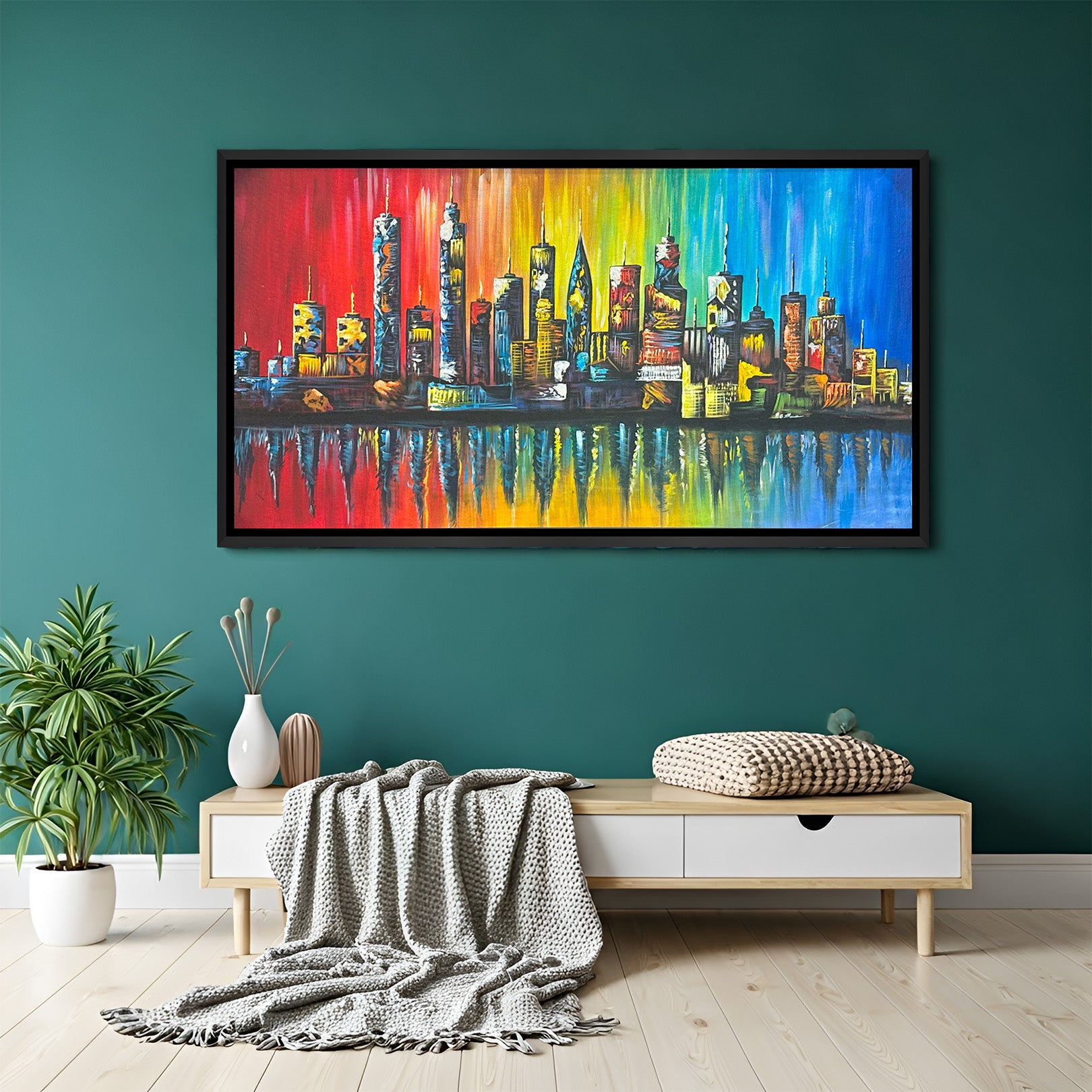 Hand-Painted City Skyline Wall Art – Abstract Canvas Painting – CIPHER ...
