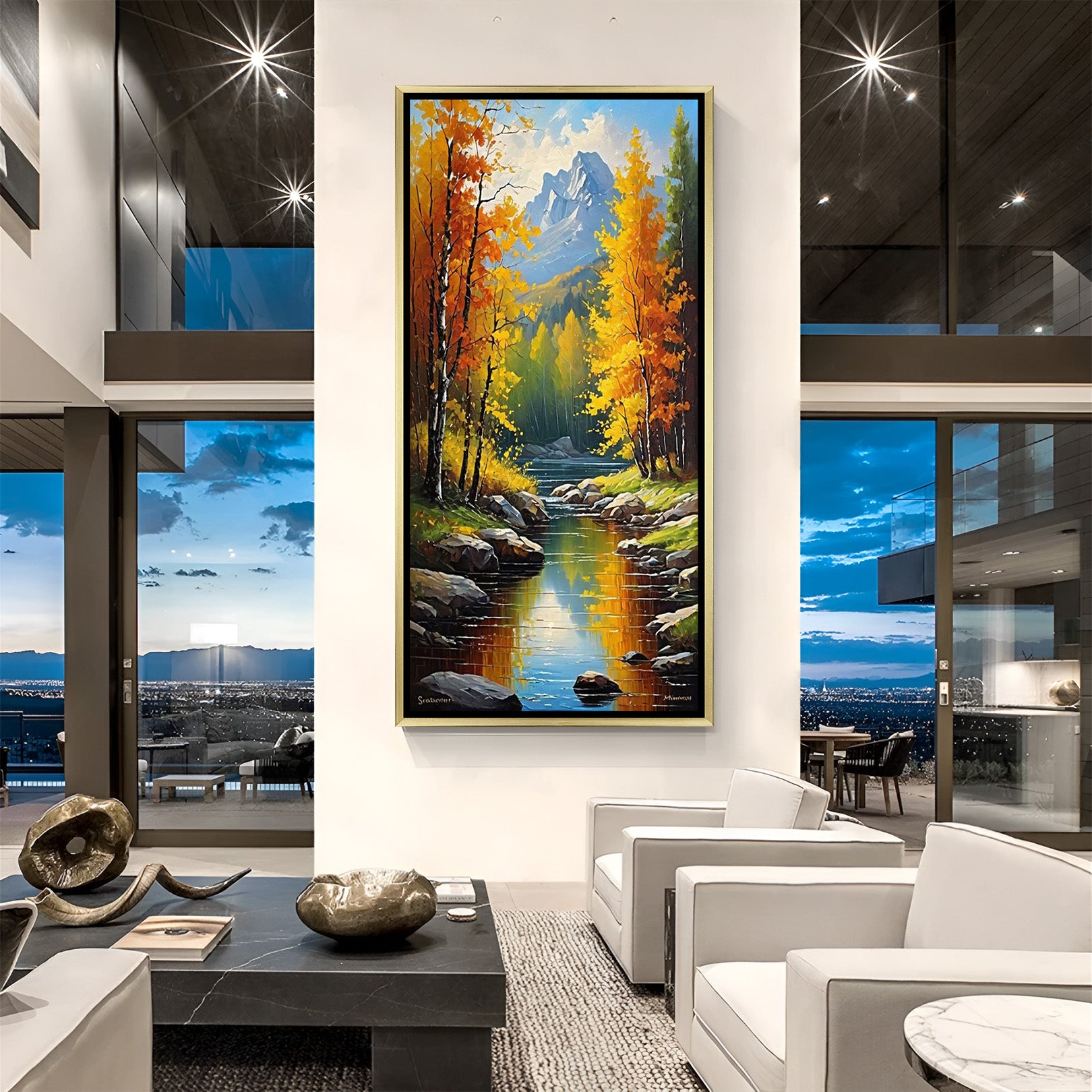 Nature Scenery Hand Painting | River & Mountain Canvas Wall Art ...