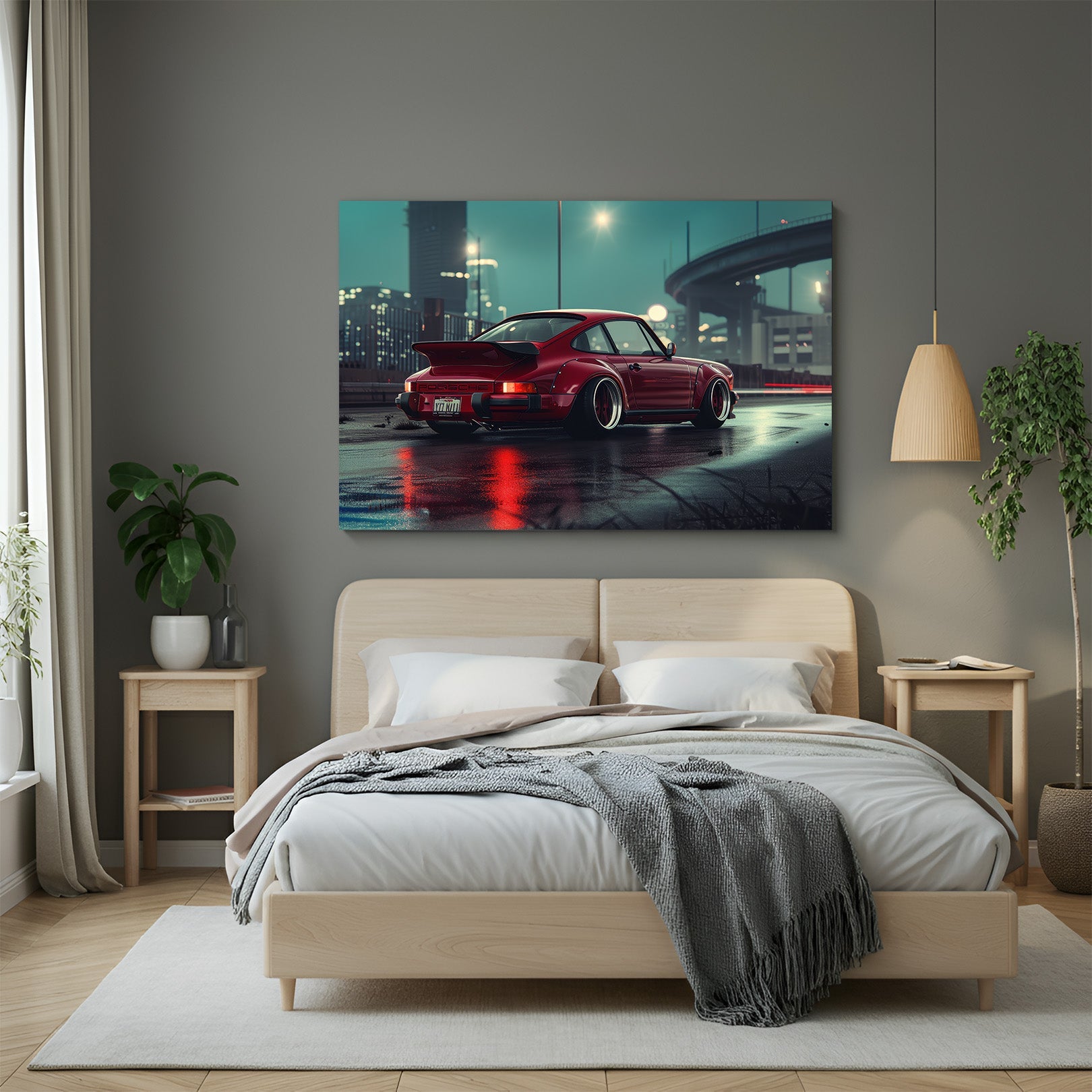 Red Car at Night Wall Art – Cinematic Car Canvas – CIPHER SPACES