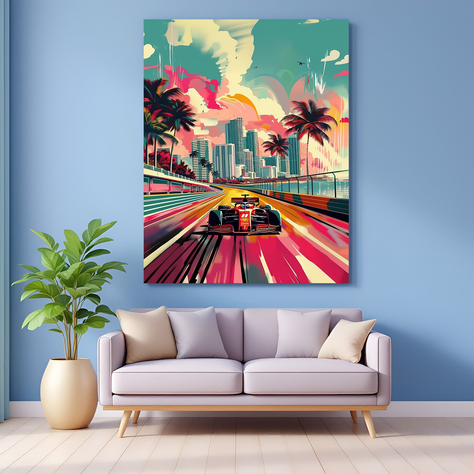 Cartoon Sports Car Wall Art – Animated Style Canvas Poster – CIPHER SPACES