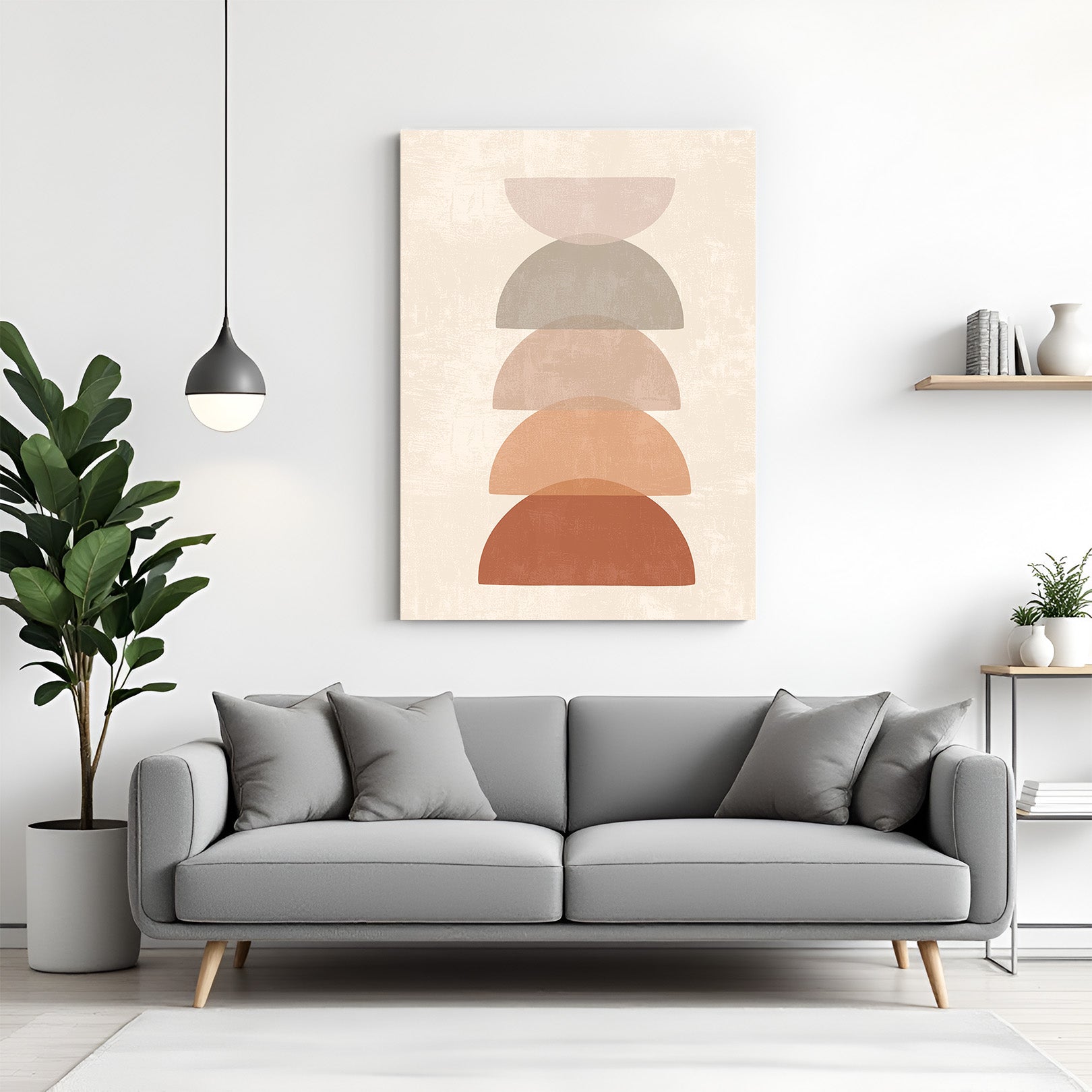 Pastel Boho Wall Art – Stacked Semi-Circles Minimal Canvas – CIPHER SPACES