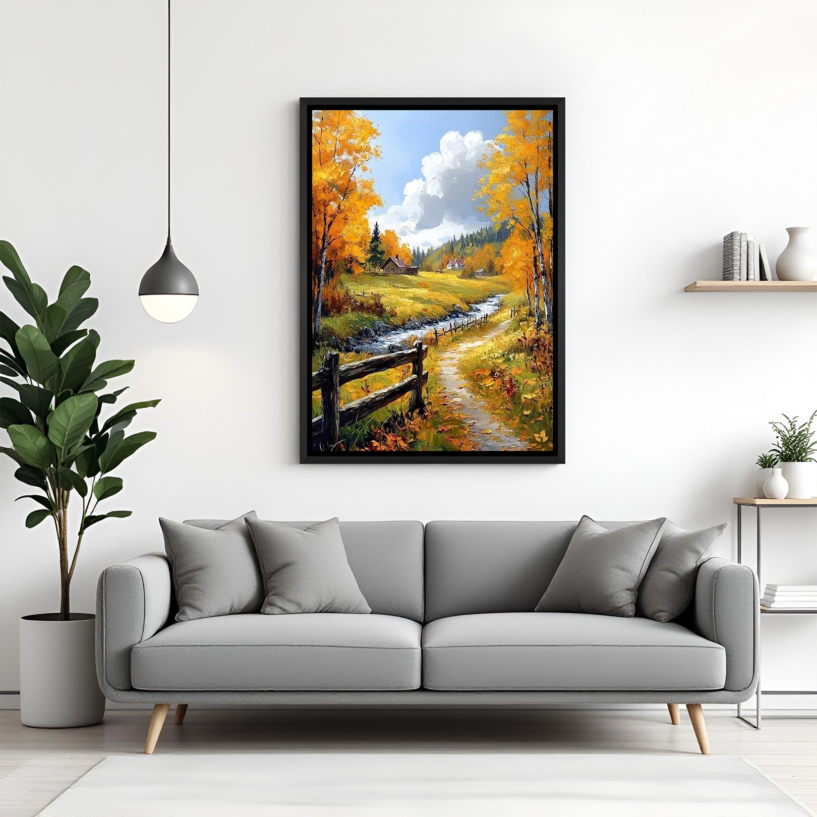 Village Scenery with River | Hand-Painted Canvas Wall Art – CIPHER SPACES