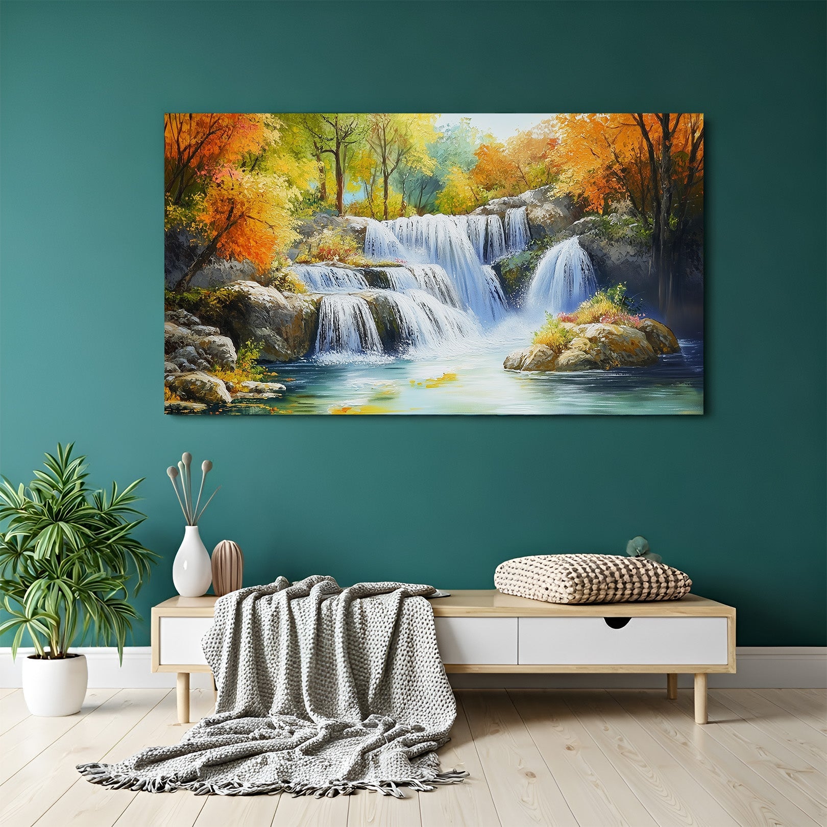 Waterfall Vastu Wall Art | Nature Canvas for Home & Office – CIPHER SPACES